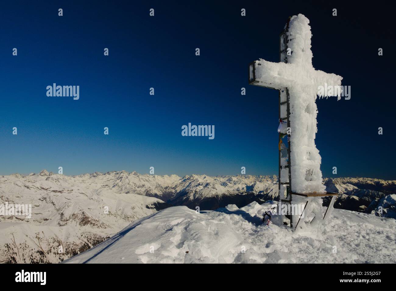 Frozen cross on the top of mount Pizzo Arera (2,512 metres - 8,241 ft ...