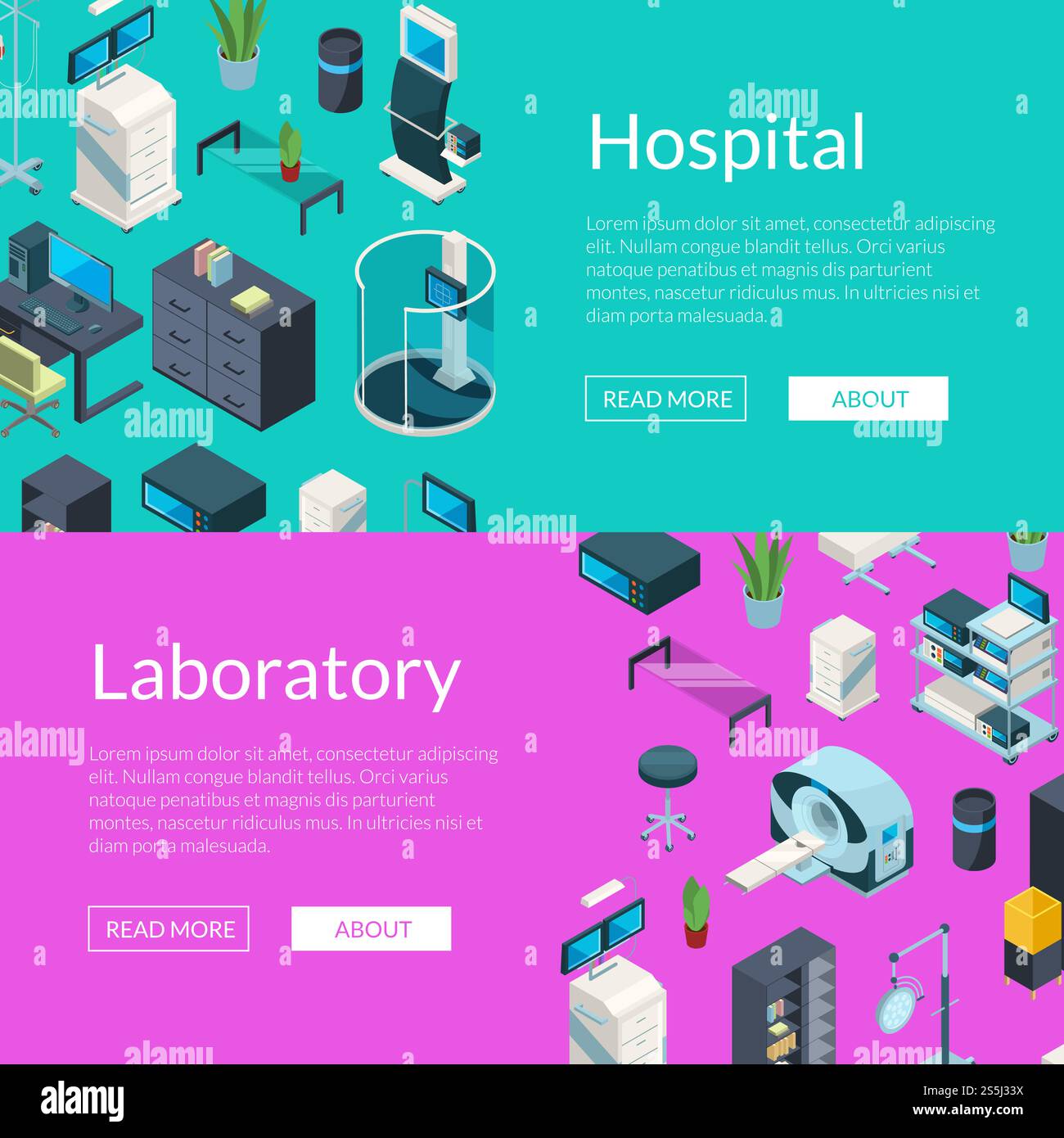 Vector isometric hospital icons web banner and page web templates ...