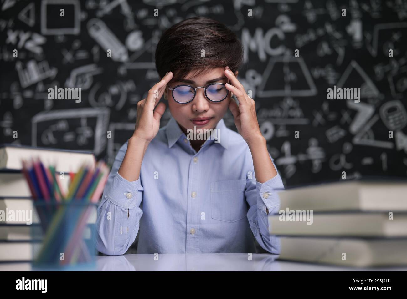 Woman teacher blackboard think hi-res stock photography and images - Alamy