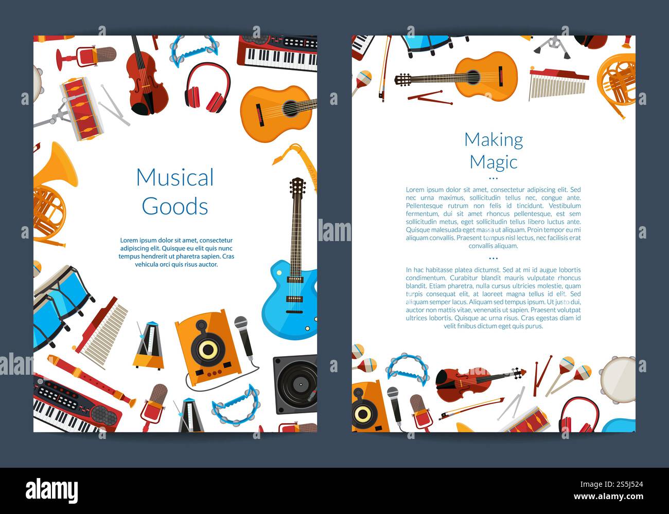 Vector cartoon musical instruments card or flyer template illustration ...