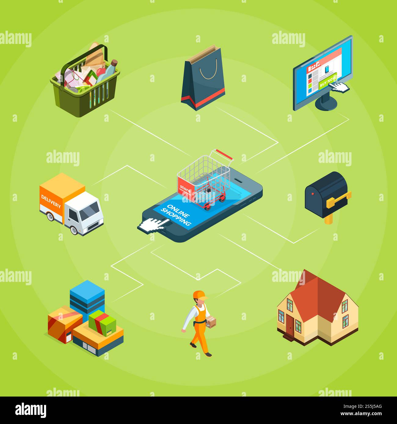 Vector isometric online shopping iconsinfographic concept illustration ...