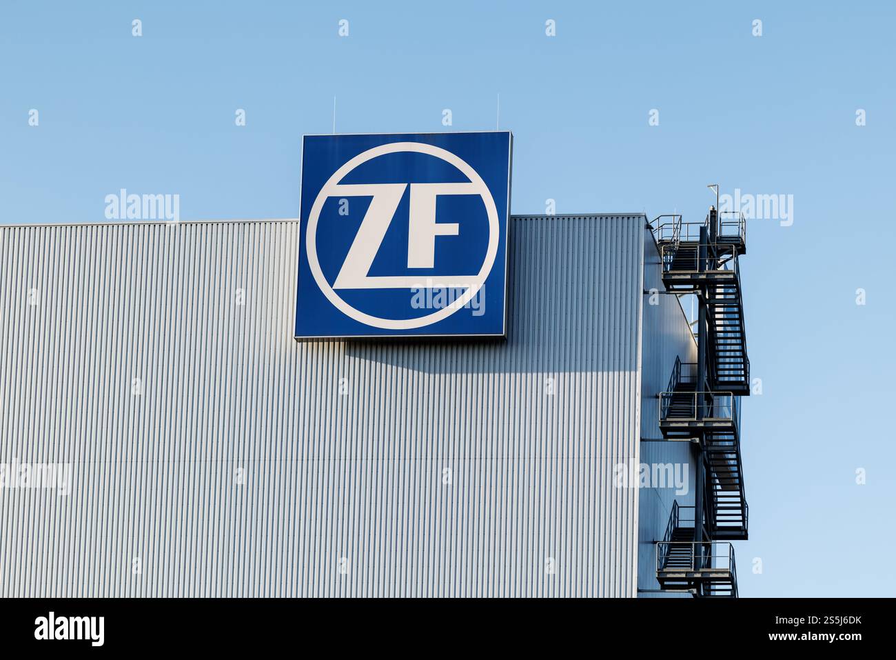 Schweinfurt, Germany. 13th Jan, 2025. The ZF logo can be seen on a hall ...