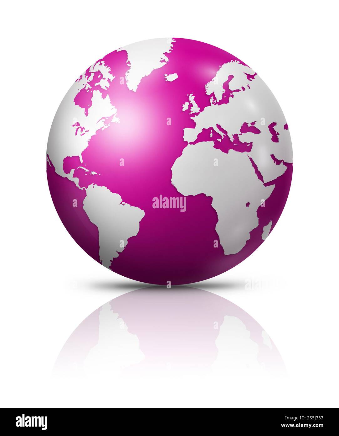 Pink earth globe isolated on white background. 3D illustration. Pink ...
