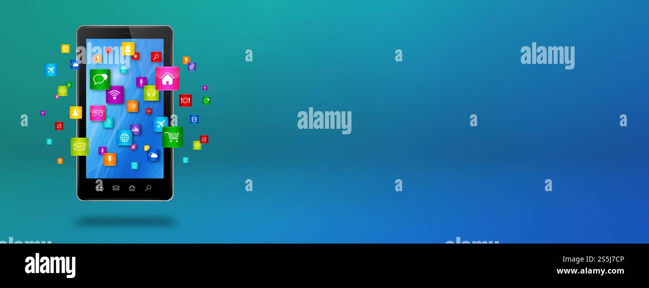 Flying icons around a smartphone. Cloud computing concept. 3D ...
