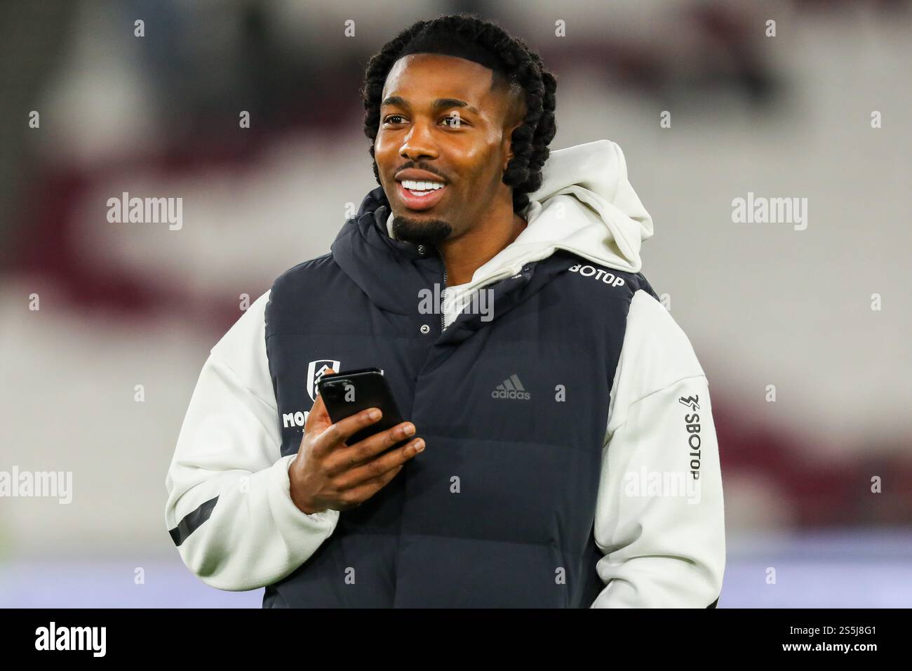 Adama Traore of Fulham arrives at The London Stadium prior to the ...