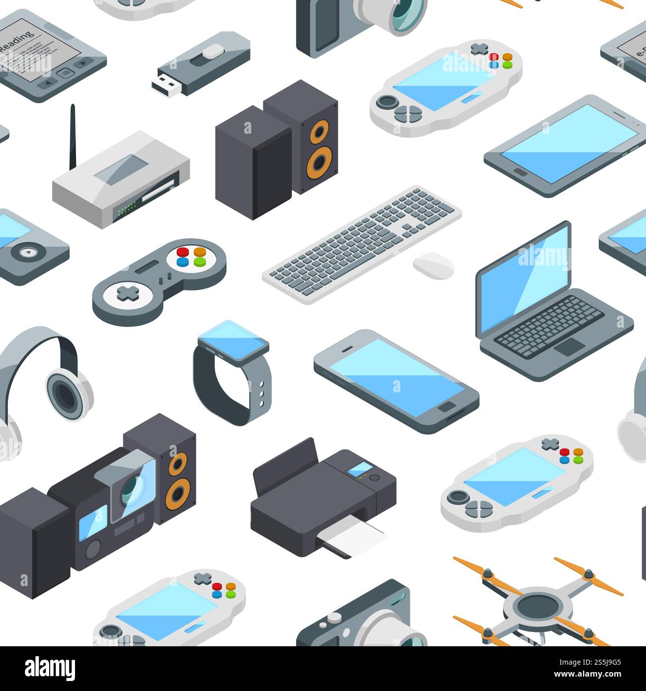 Vector isometric gadgets icons pattern or background illustration. Game ...