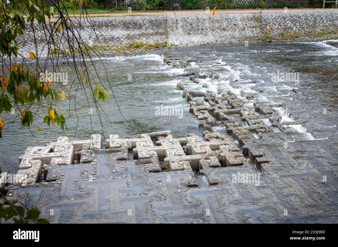 Interlocking Stone Blocks in the Kamo River in Central Kyoto Japan ...