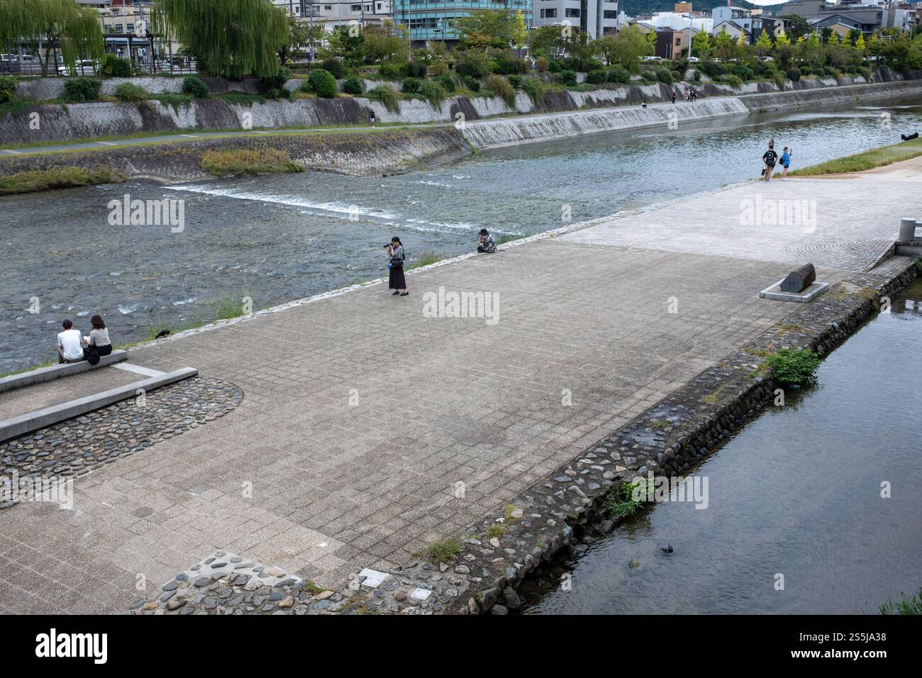 Riverside Walkway along the Kamo River in Central Kyoto Japan Stock ...