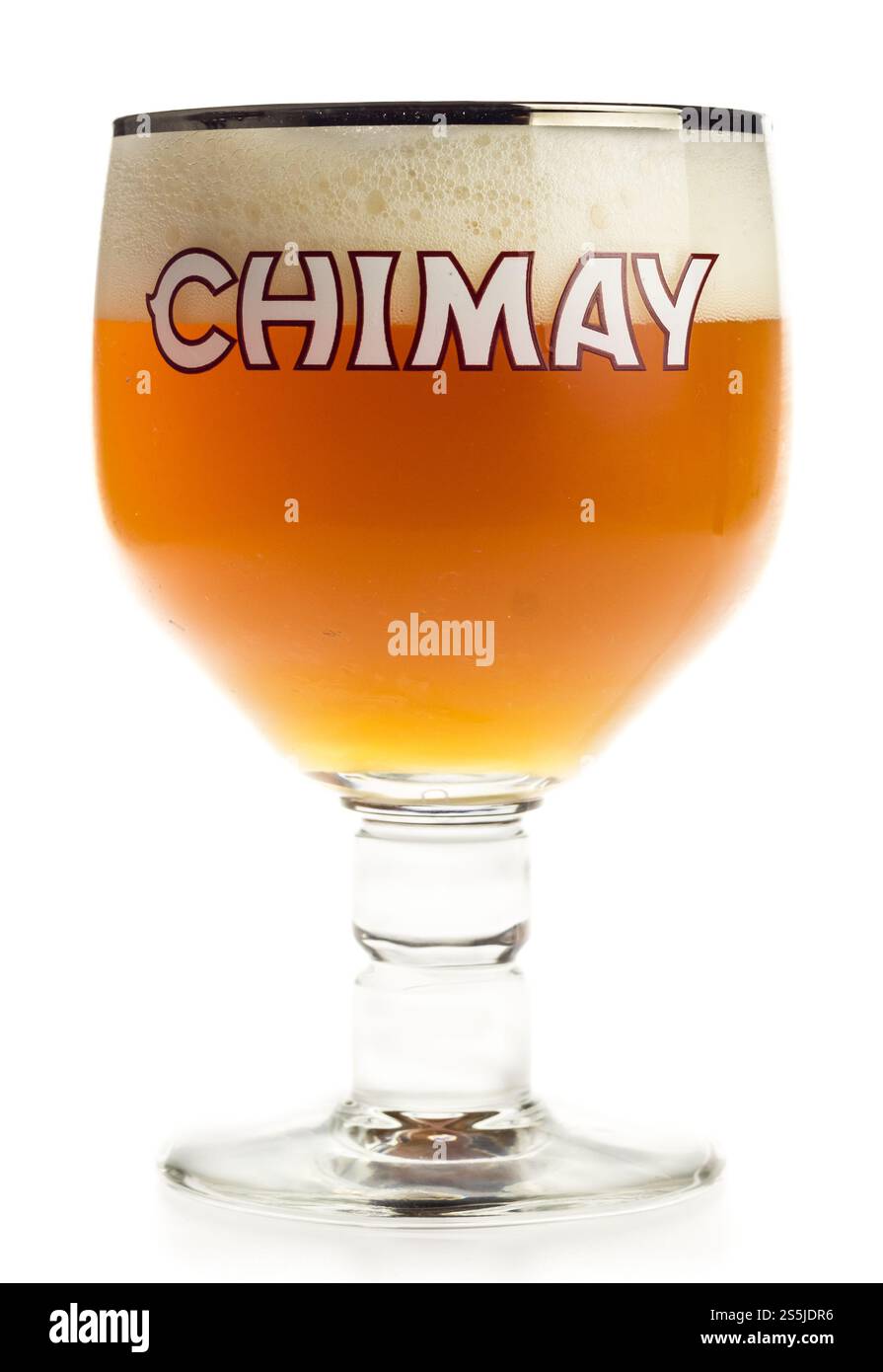 Glass of Belgian Chimay Tripel White beer isolated on white background ...