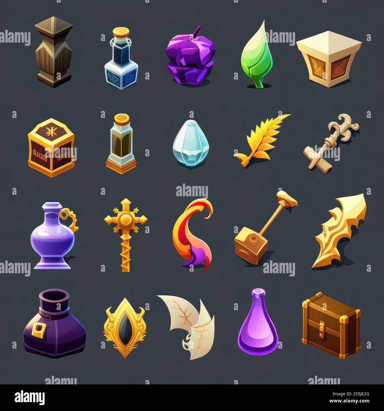 money rpg 2d game icons ai generated. crystal medieval, background ...