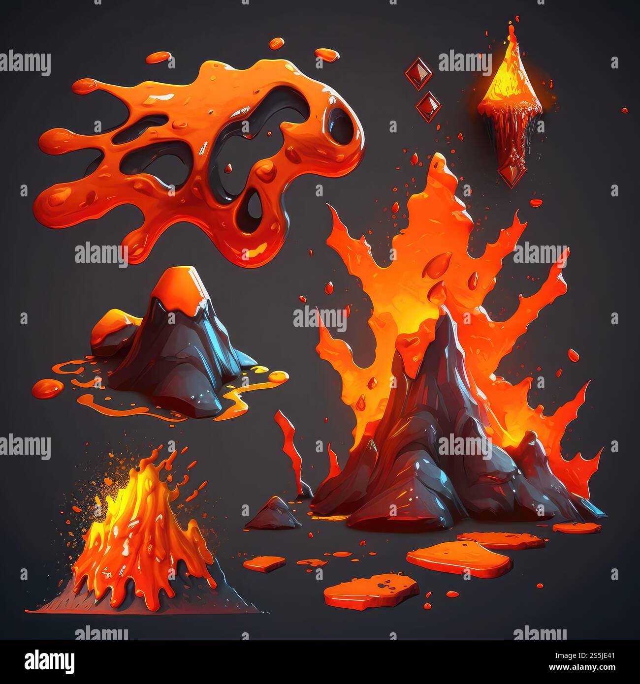 liquid lava splash vfx game ai generated. motion sprite, fire frame ...