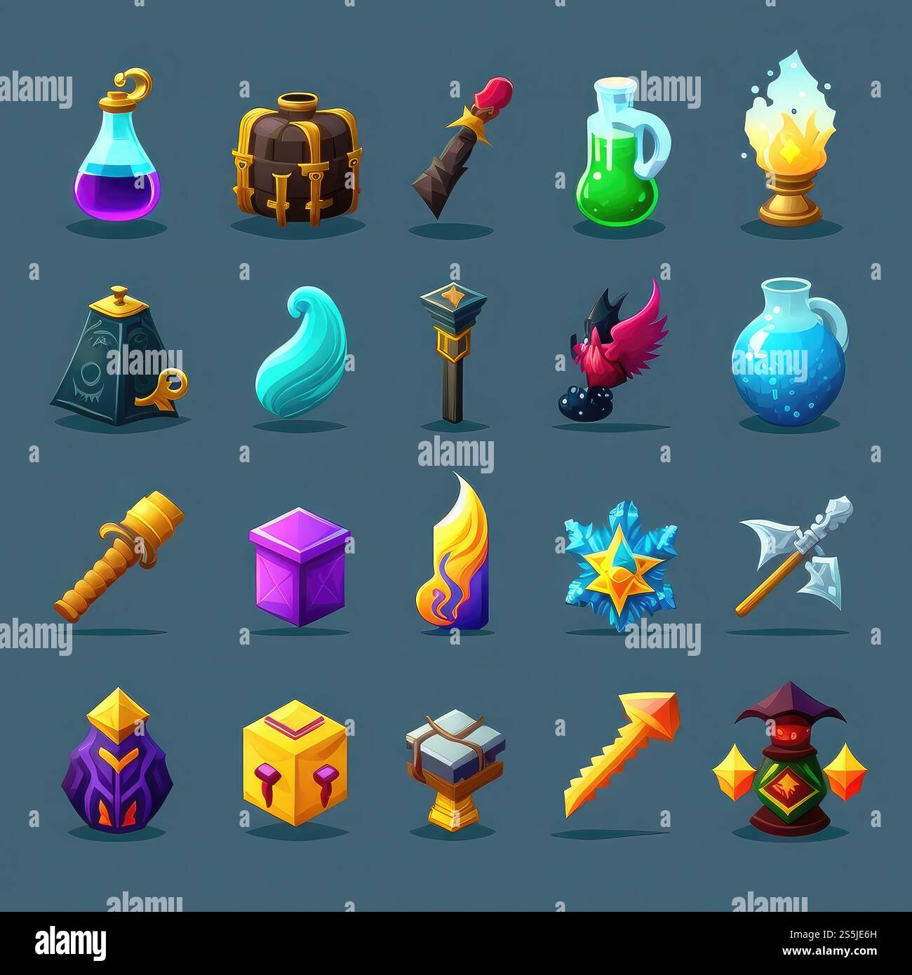 money rpg 2d game icons ai generated. crystal medieval, background ...