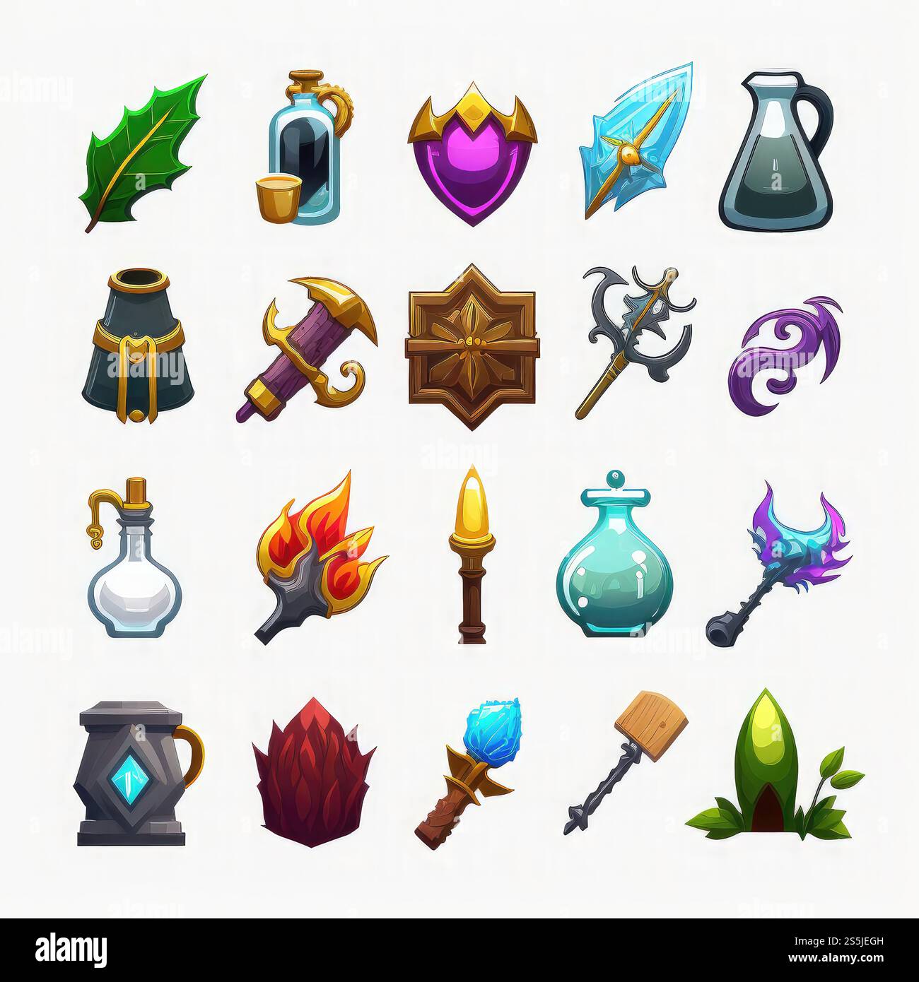 symbol rpg 2d game icons ai generated. light item, fire coin, money ...
