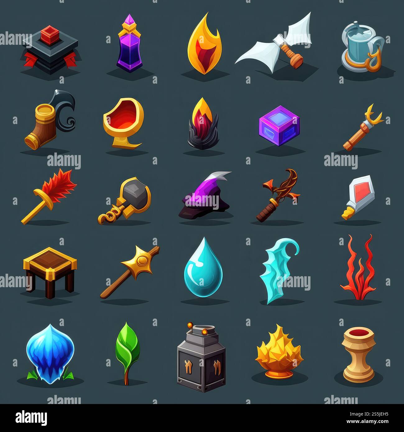 magic rpg 2d game icons ai generated. design fantasy, ui gold, interface object magic rpg 2d ...