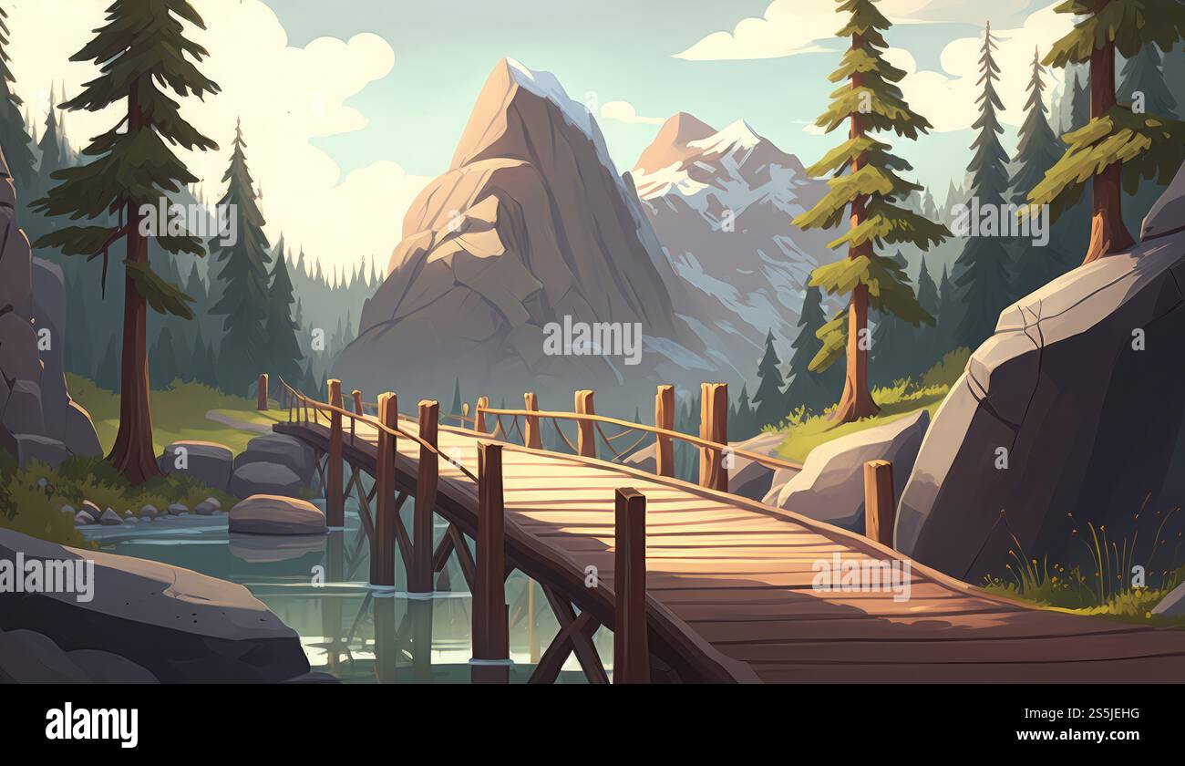 bridge between mountains. nature countryside, scenic path, scenery ...