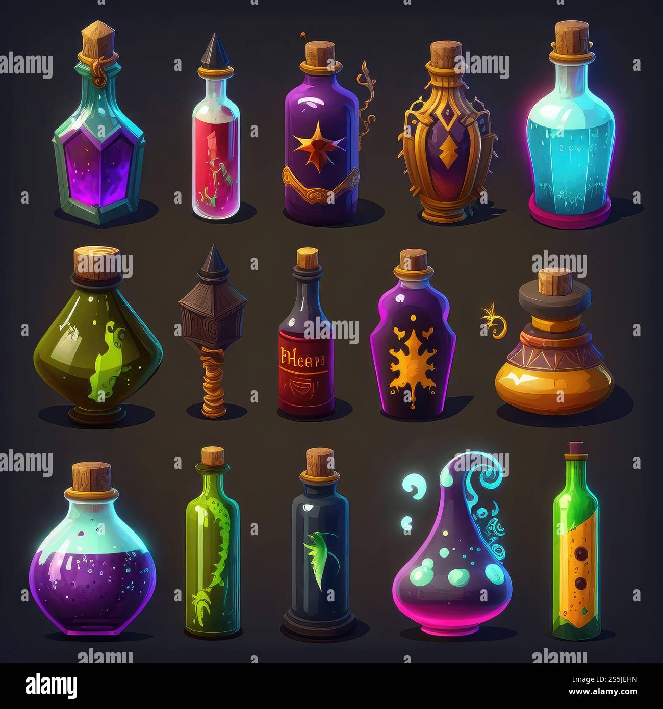 glass potion bottle video game ai generated. liquid elixir, design ui ...
