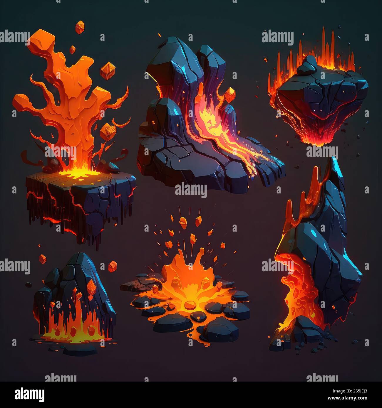 bubble lava splash vfx game ai generated. red flame, blast hot, wave ...