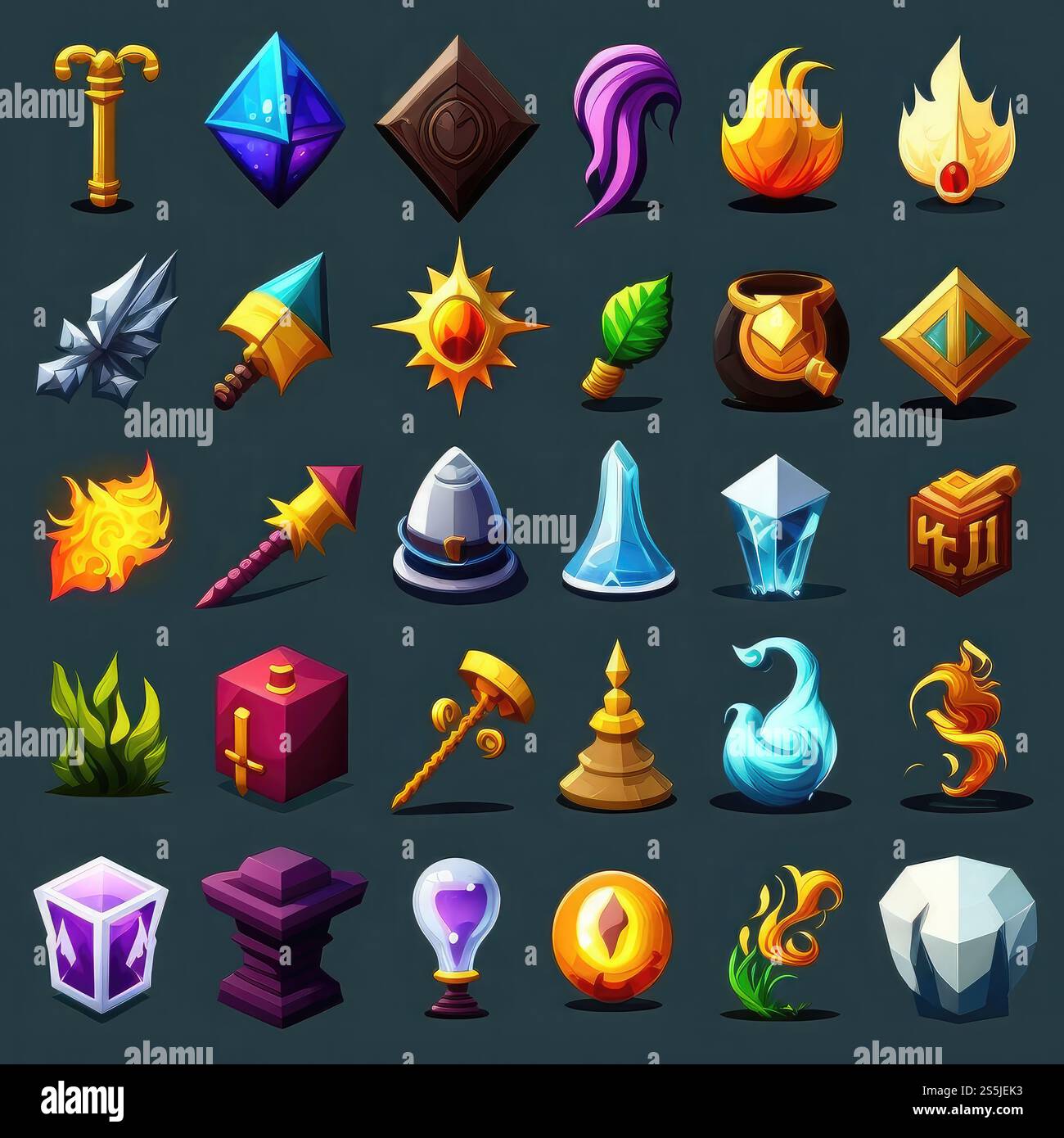 crystal rpg 2d game icons ai generated. medieval background, magic design, fantasy ui crystal ...
