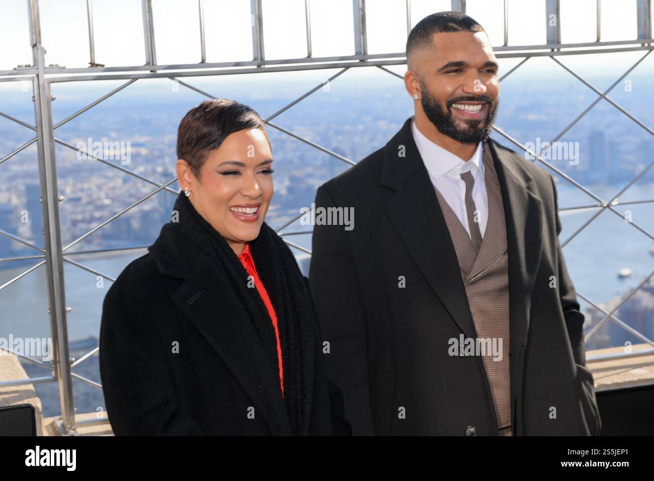 New York, USA. 14th Jan, 2025. (L-R) Grace Byers and Tyler Lepley visit ...