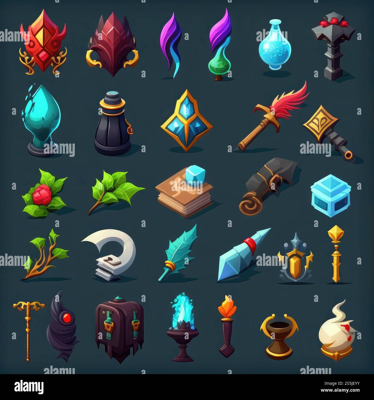 design rpg 2d game icons ai generated. fantasy ui, gold interface, object effect design rpg 2d ...