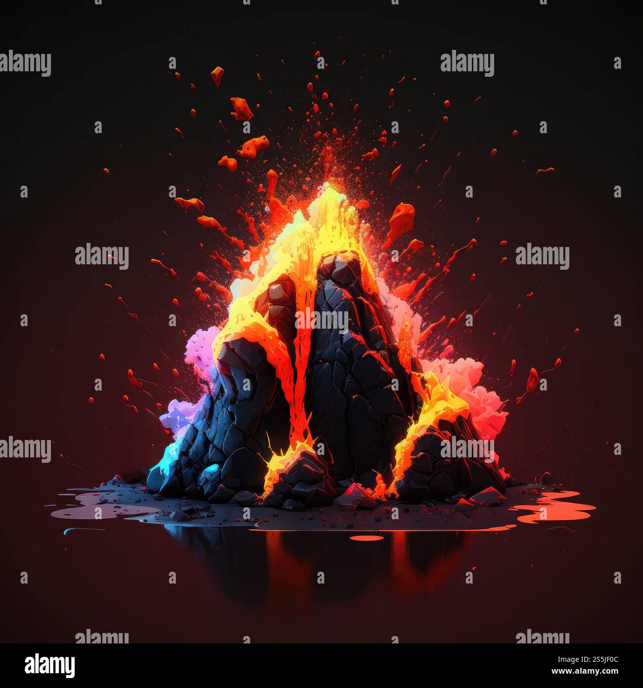 flash lava splash vfx game ai generated. bubble red, flame blast, hot ...