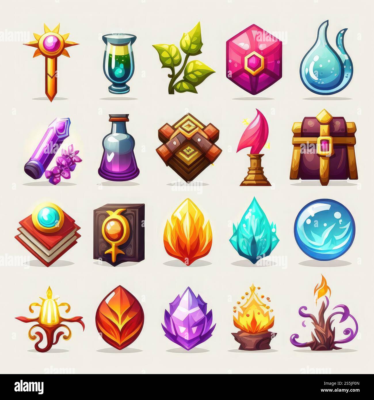 crystal rpg 2d game icons ai generated. medieval background, magic design, fantasy ui crystal ...