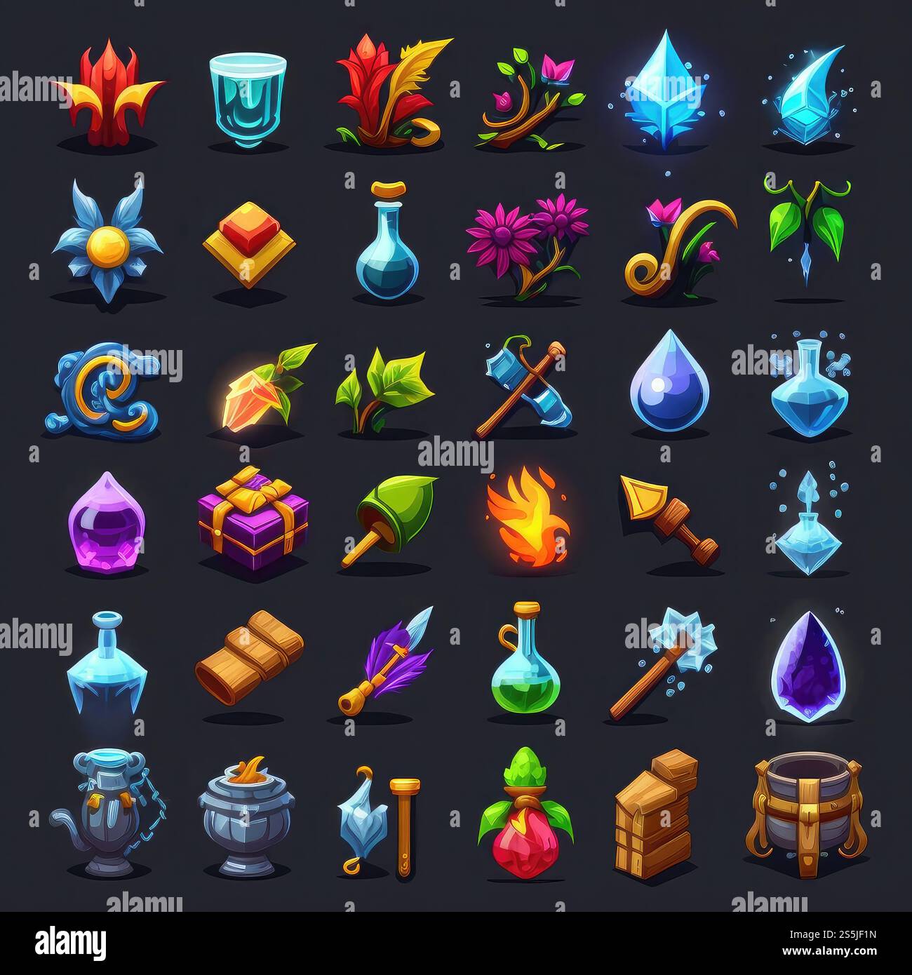 fantasy rpg 2d game icons ai generated. ui gold, interface object, effect gem fantasy rpg 2d ...