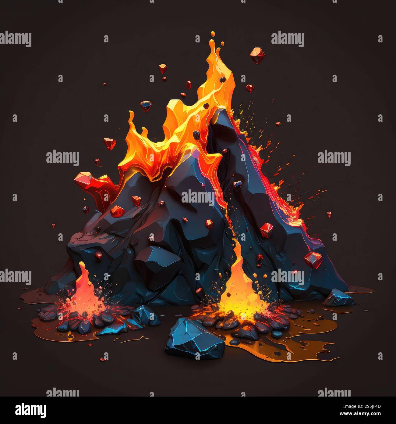 boom lava splash vfx game ai generated. 2d element, orange energy ...