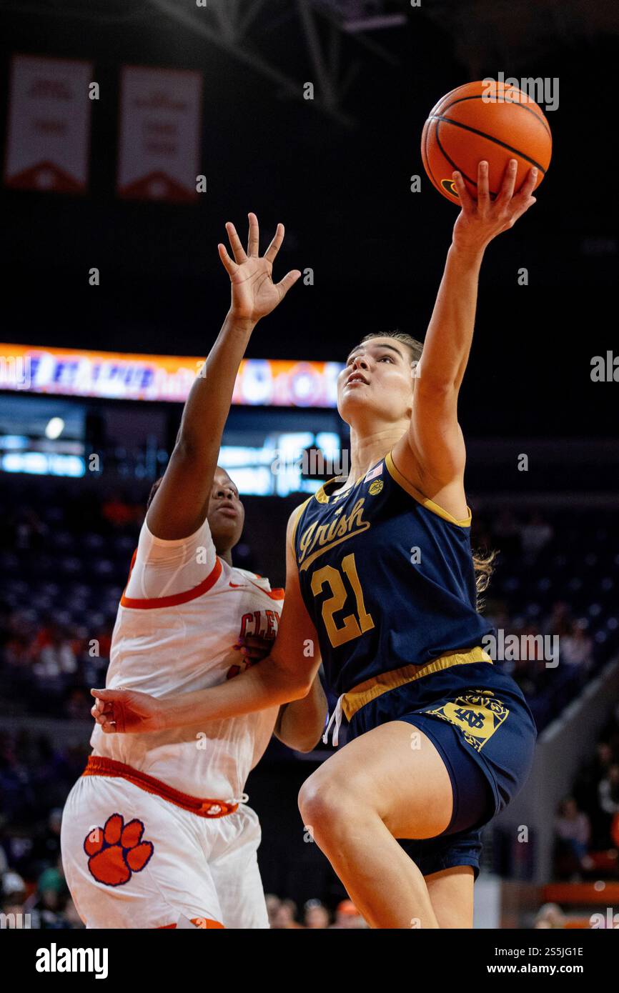 Notre Dame forward Maddy Westbeld (21) shoots on Clemson forward Raven ...