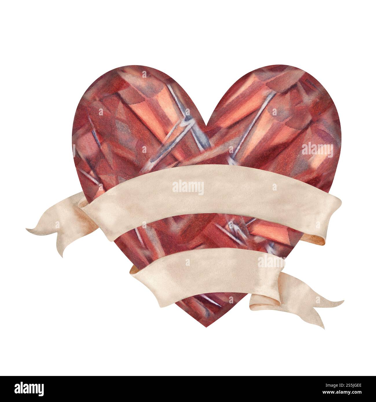 Heart with a blank banner for your inscription. The crystal is pink ...