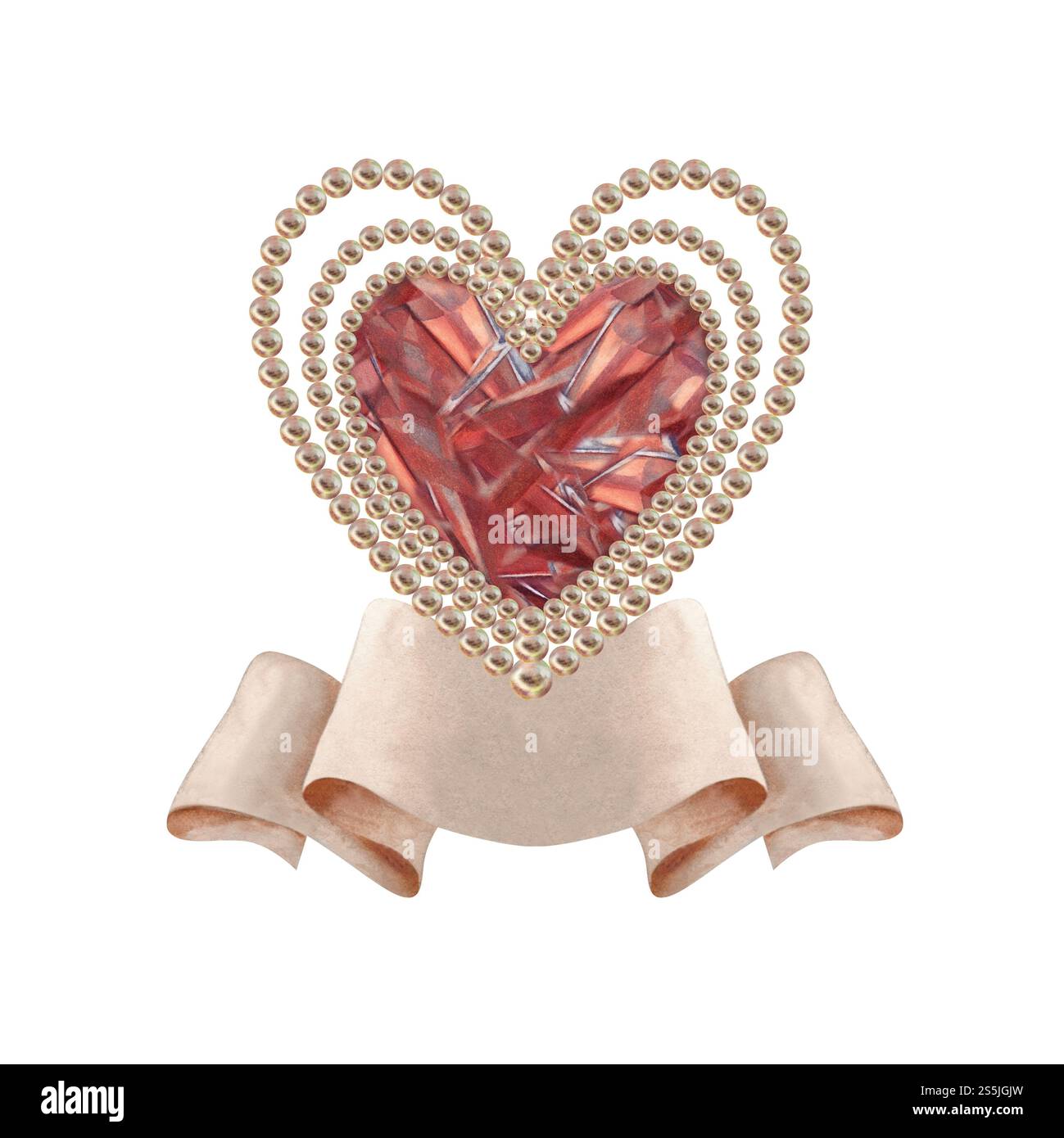 Heart with a blank banner for your inscription. The crystal is pink ...