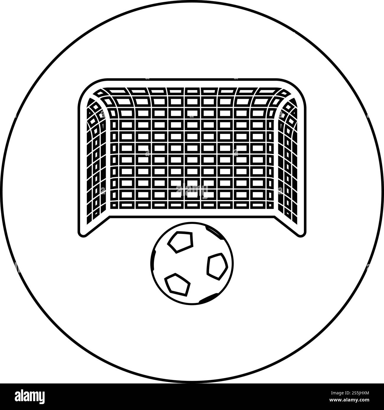 Soccer ball and gate Penalty concept Goal aspiration Big football goalpost icon in circle round ...