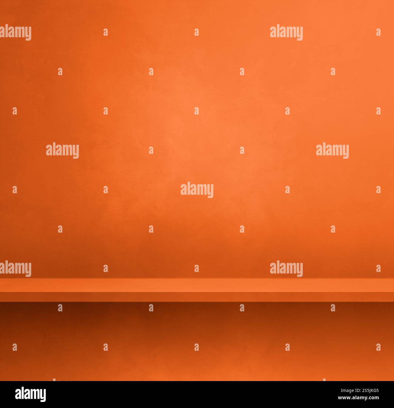 Empty shelf on a neon orange concrete wall. Background template scene ...
