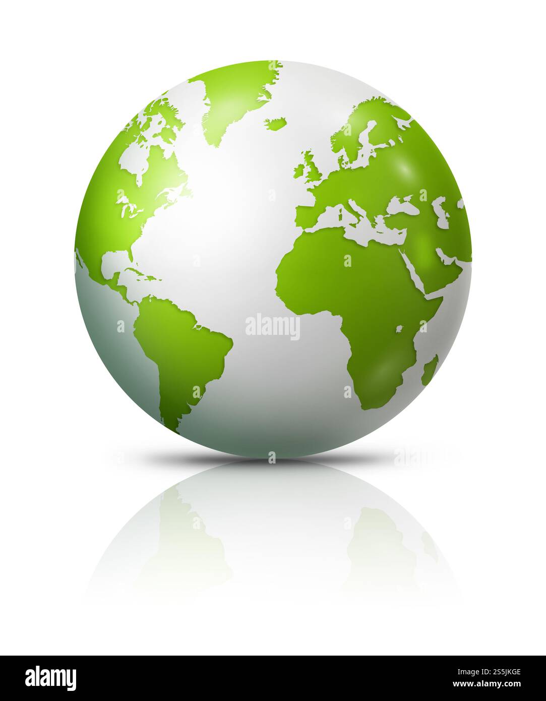 Green earth globe isolated on white background. 3D illustration. Green ...