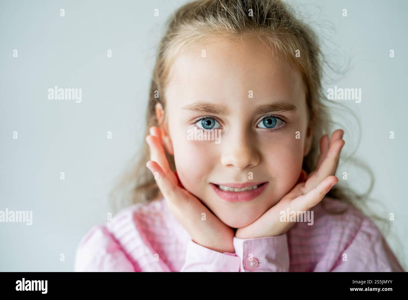 Child lost teeth. Portrait of little girl without teeth. Home Stock ...