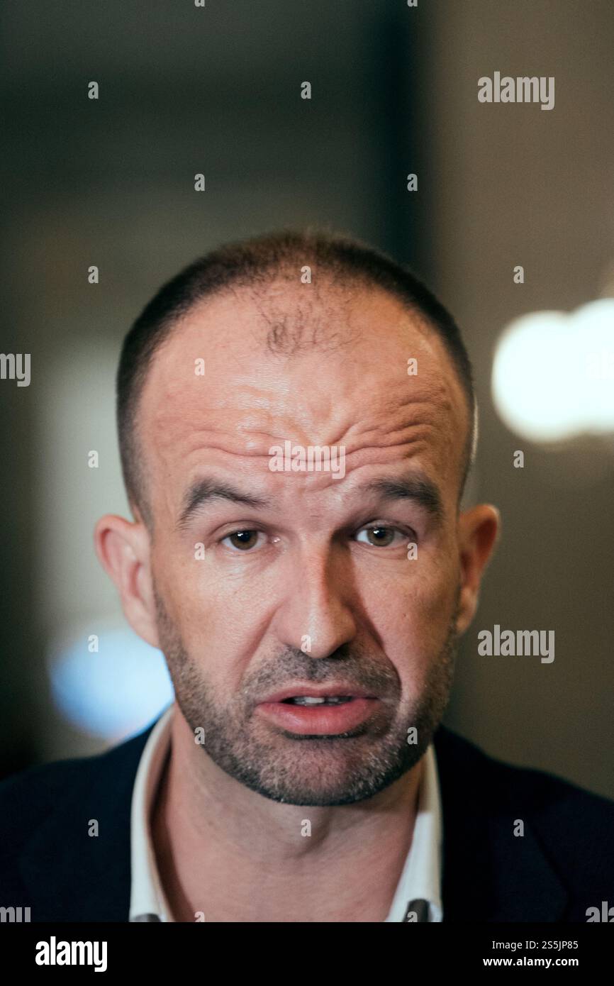 Paris, France. 14th Jan, 2025. Close up portrait of Manuel Bompard ...