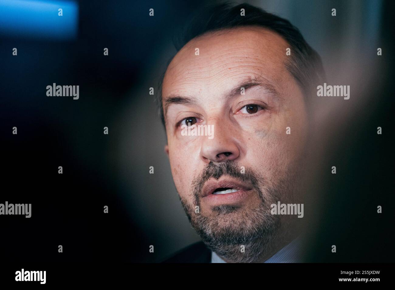 Paris, France. 14th Jan, 2025. Close up portrait of Rassemblement ...
