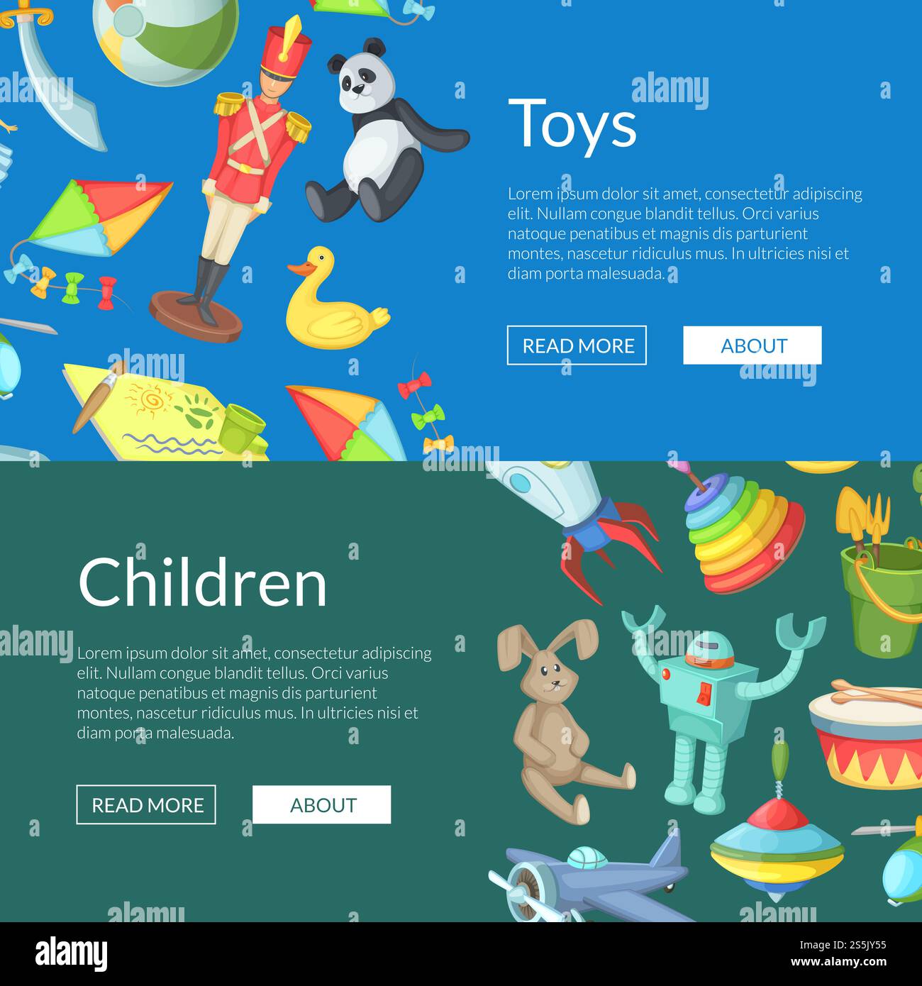 Vector cartoon children toys web banner and poster website templates ...