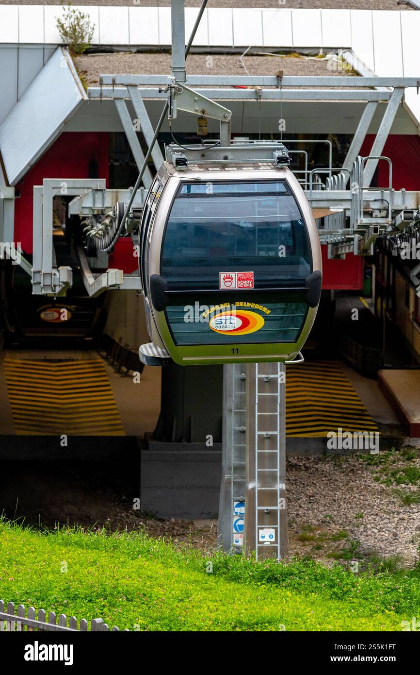 Canazei, Italy - September 26, 2024: Cable car station and cabins to ...