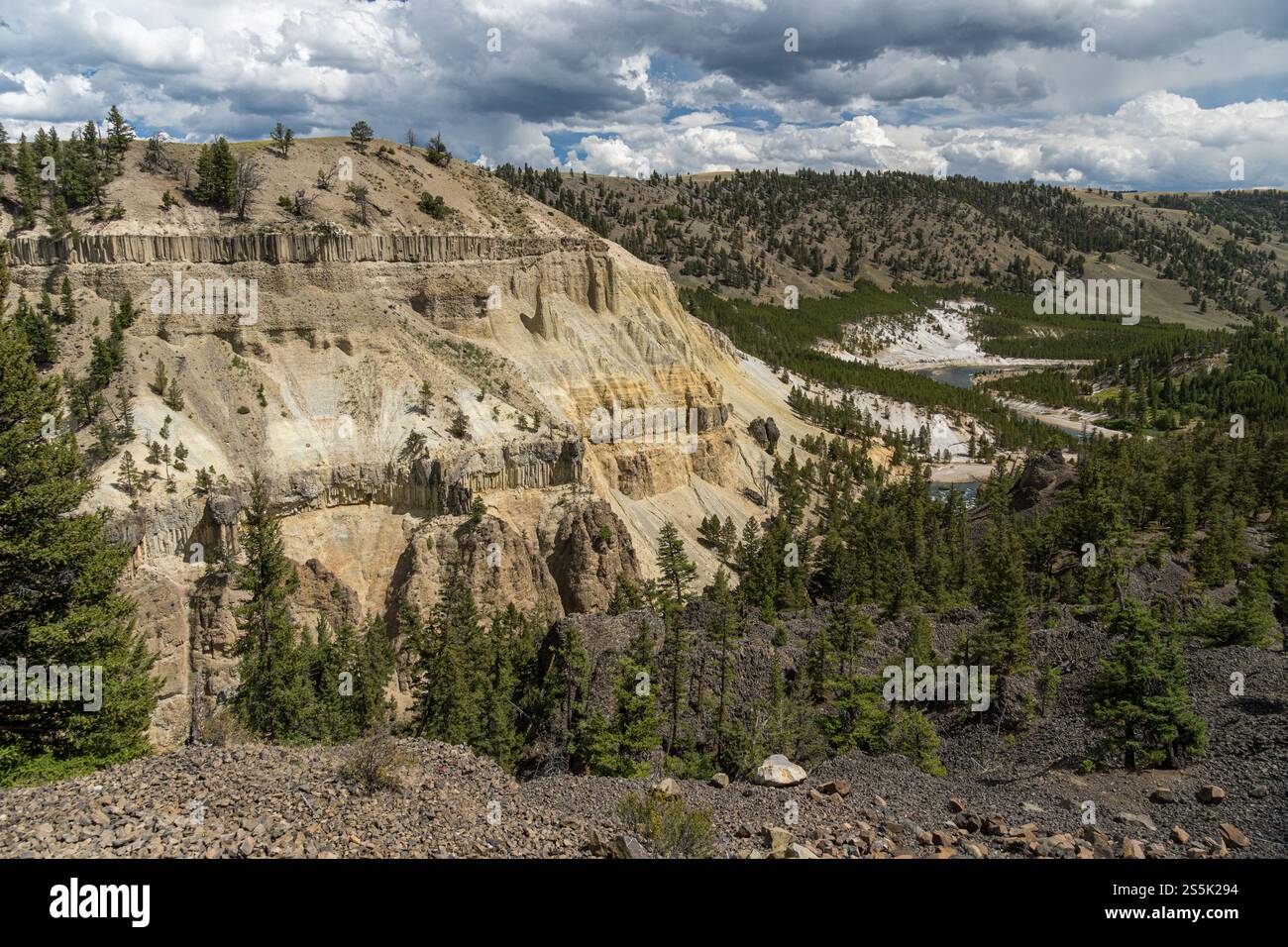 The Yellowstone river from the Calcite Springs overlook in the northern ...