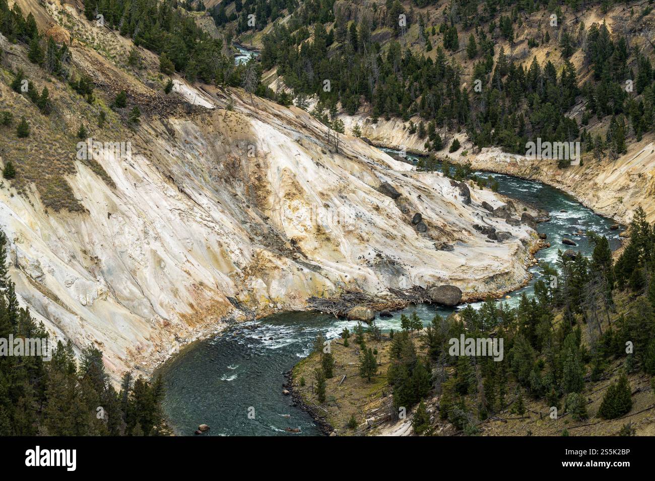 The Yellowstone river from the Calcite Springs overlook in the northern ...