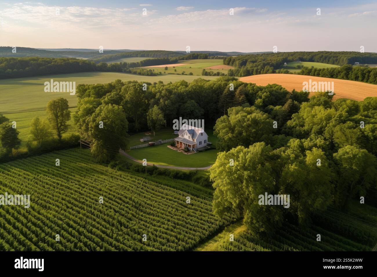 House farm near forest. Nature landscape. Generate Ai Stock Photo - Alamy