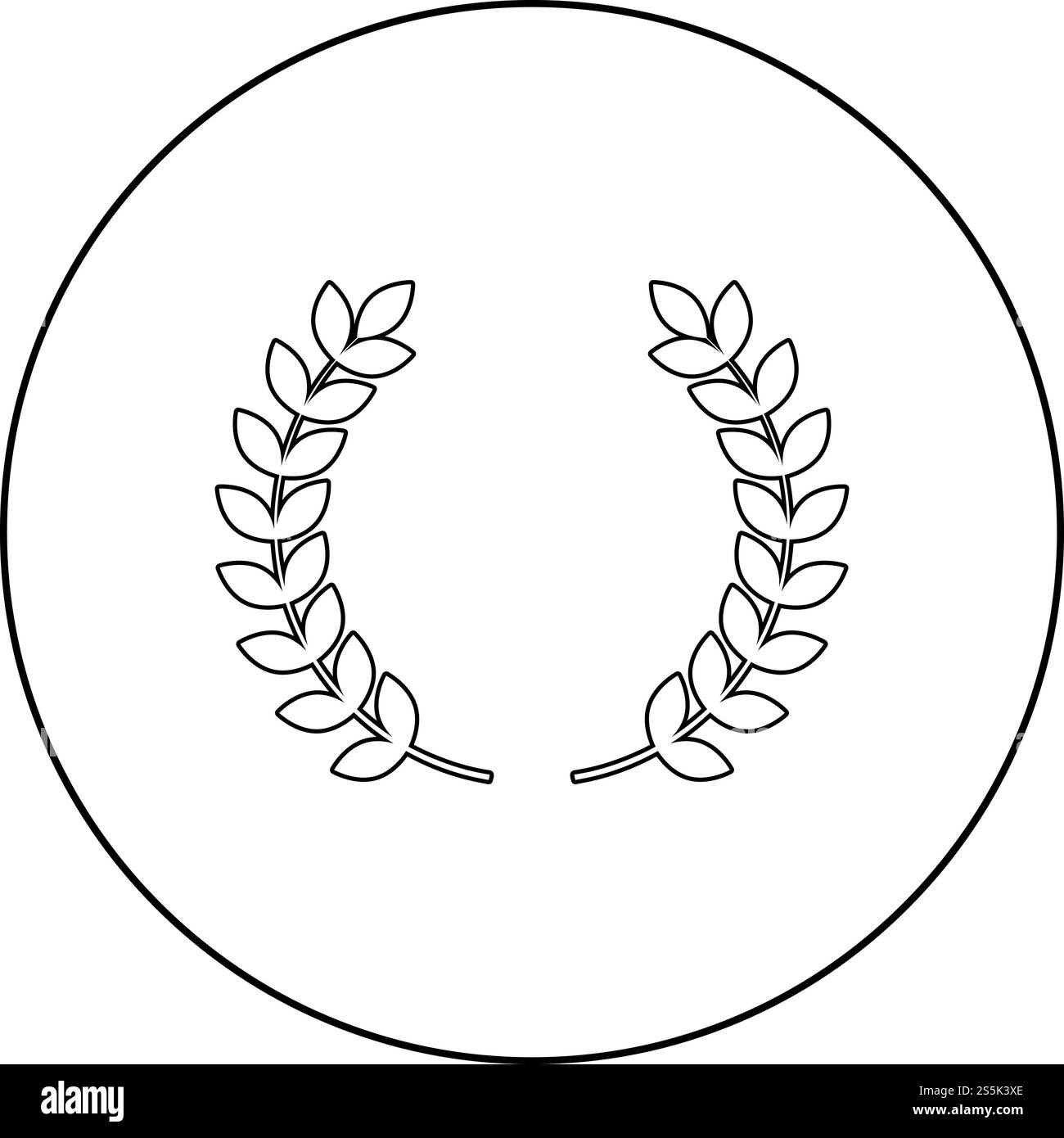 Branch of winner Laurel wreaths Symbol of victory icon in circle round outline black color ...