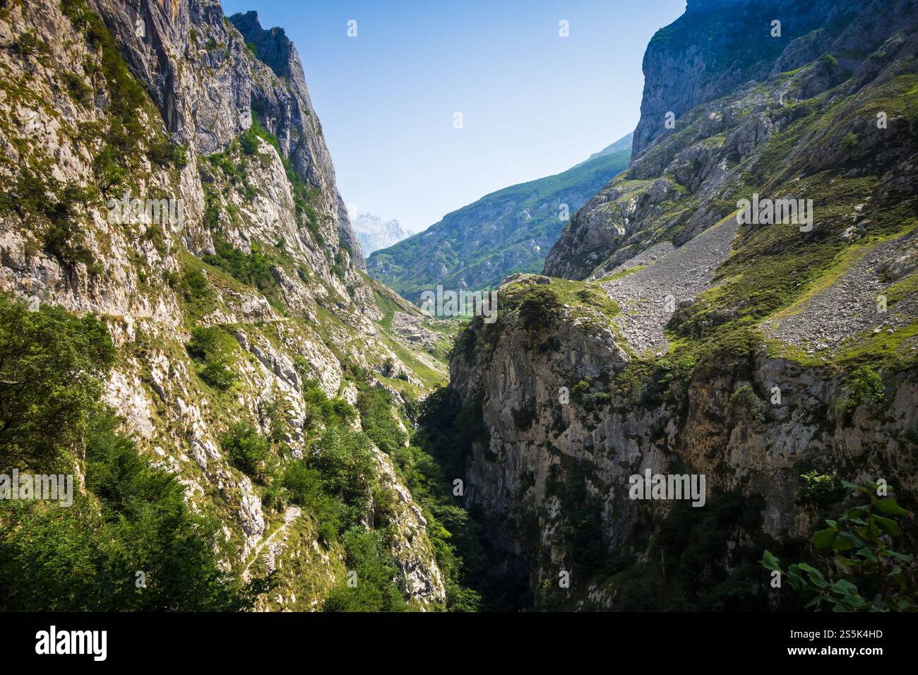 Mountain landscape around Bulnes village in Picos de Europa, Asturias ...