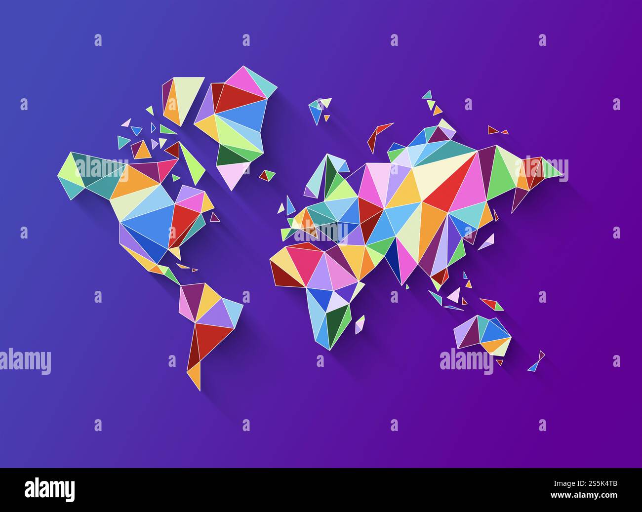 World map shape made of colorful polygons. 3D illustration isolated on ...