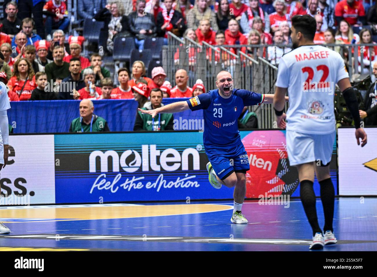 Herning, Denmark. 14th Jan, 2025. Jeremi Pirani of Italy during IHF Men ...