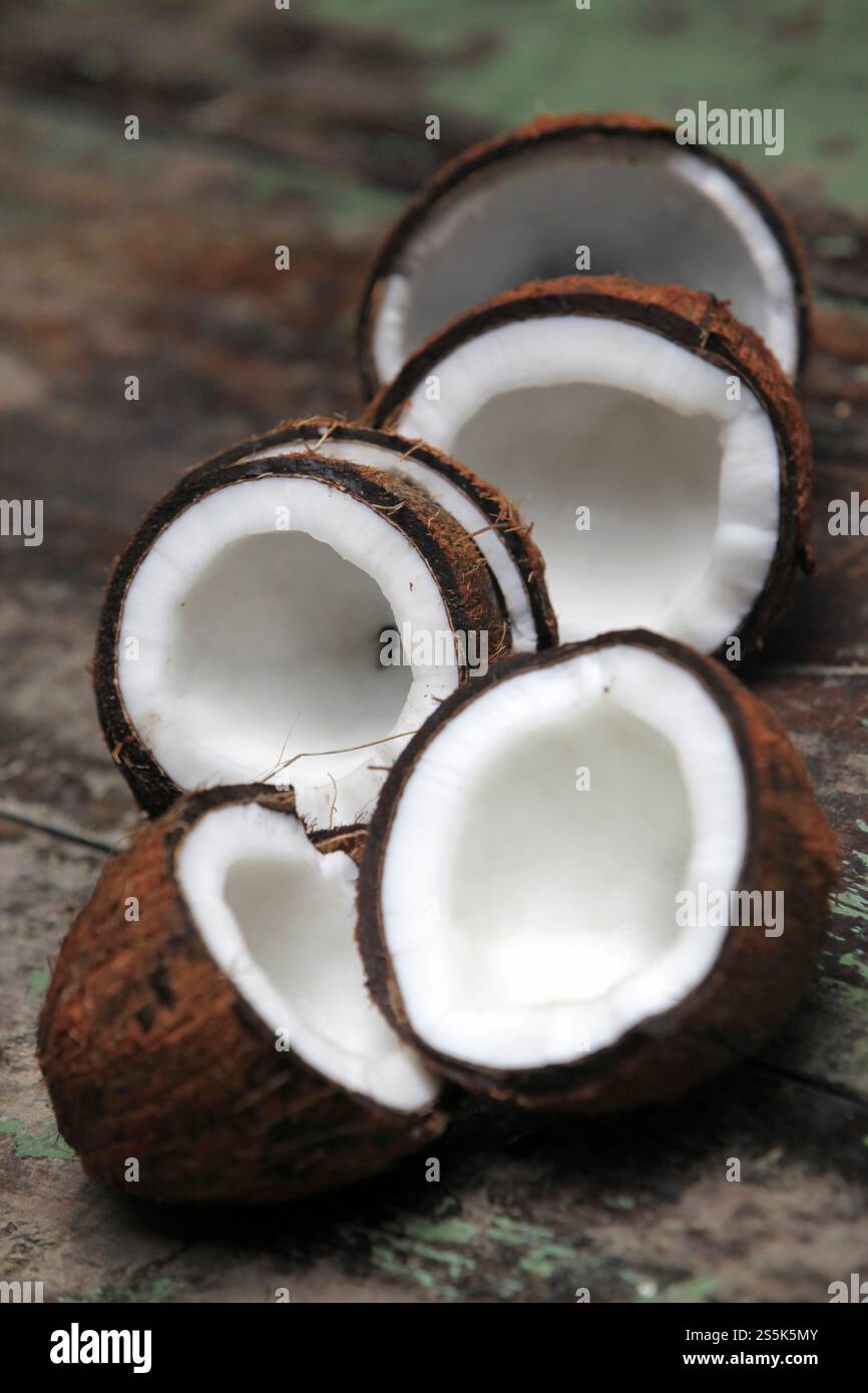 fresh coconut fruits at the Town of Sairee Village on the Ko Tao Island ...