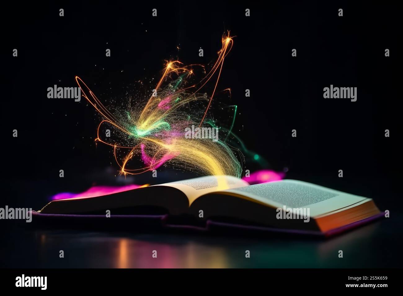 Book with neon lights. Study school book. Generate Ai Stock Photo - Alamy