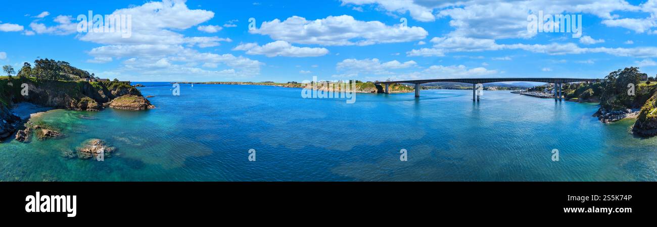 Ribadeo estuary summer landscape with bridge (Lugo, Spain). Four shots ...