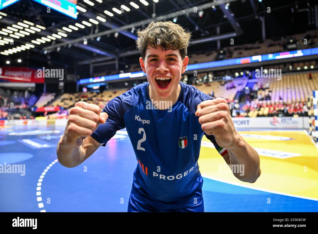 Herning, Denmark. 14th Jan, 2025. Leo Prantner of Italy, MVP during IHF Men's - Handball World ...